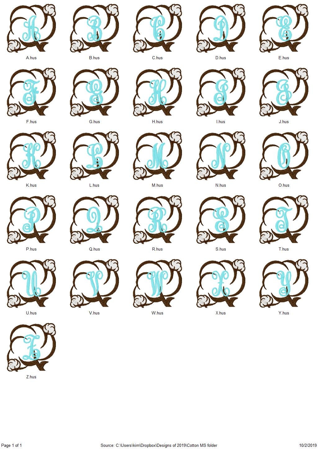 Cotton Boll Machine Embroidery Monogram Design Font Set | Etsy