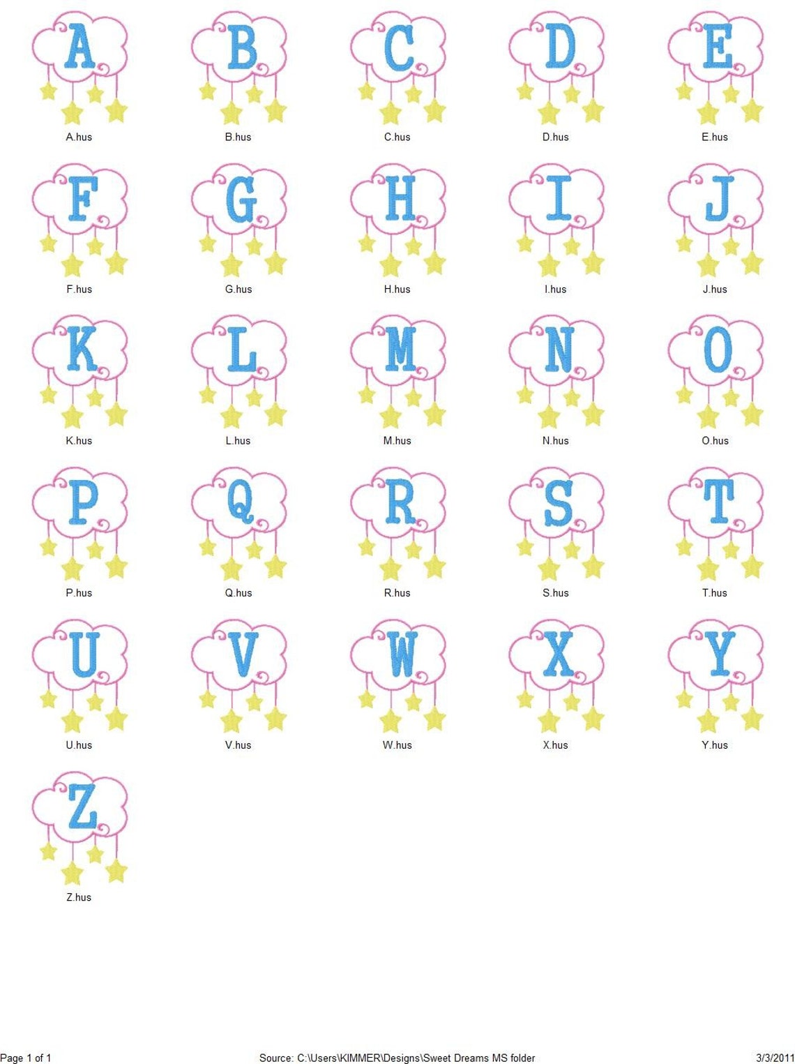 Baby Embroidery Design // Cloud & Stars Embroidery Design // Monogram ...