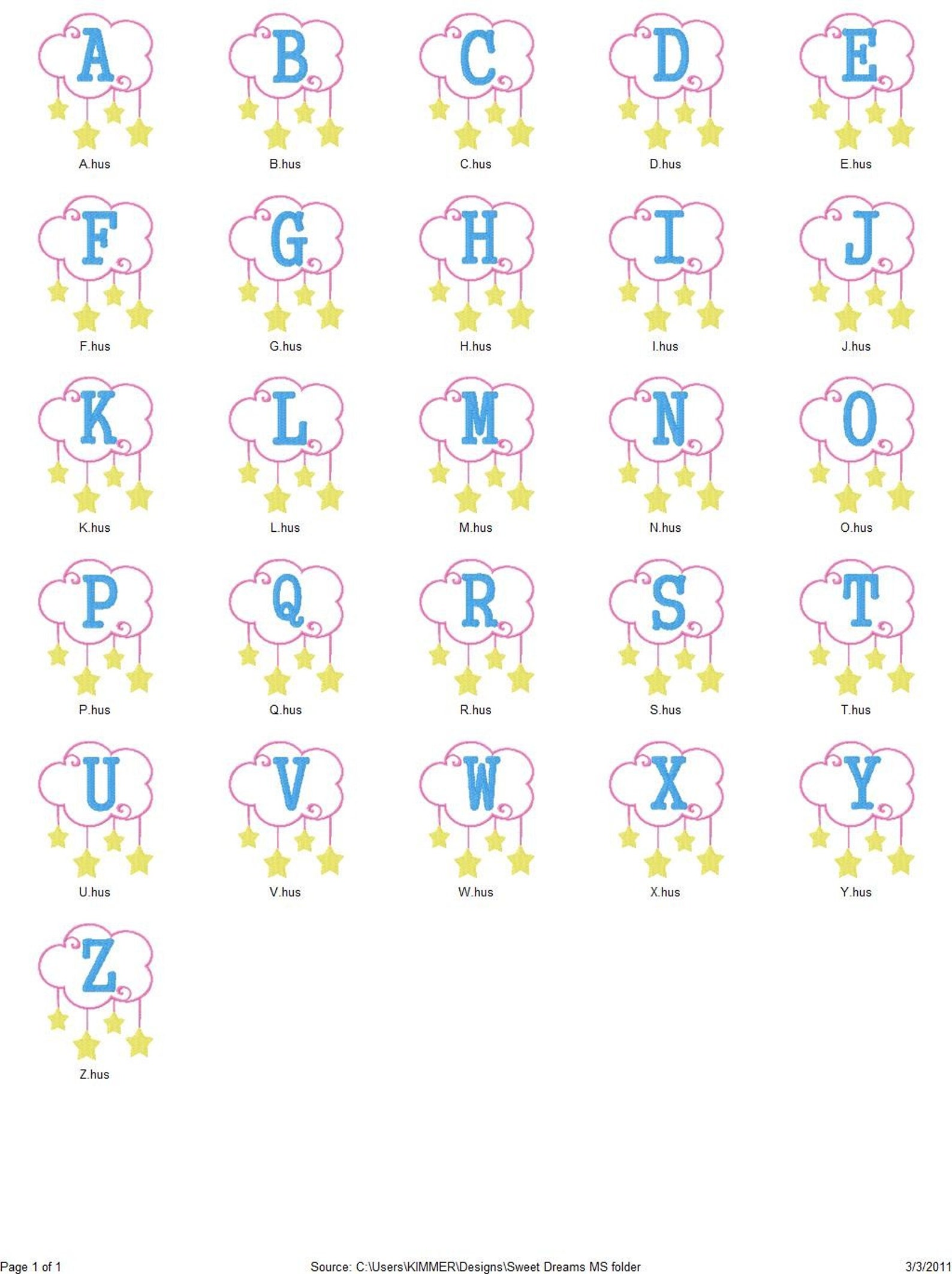 Baby Embroidery Design // Cloud & Stars Embroidery Design // Monogram ...