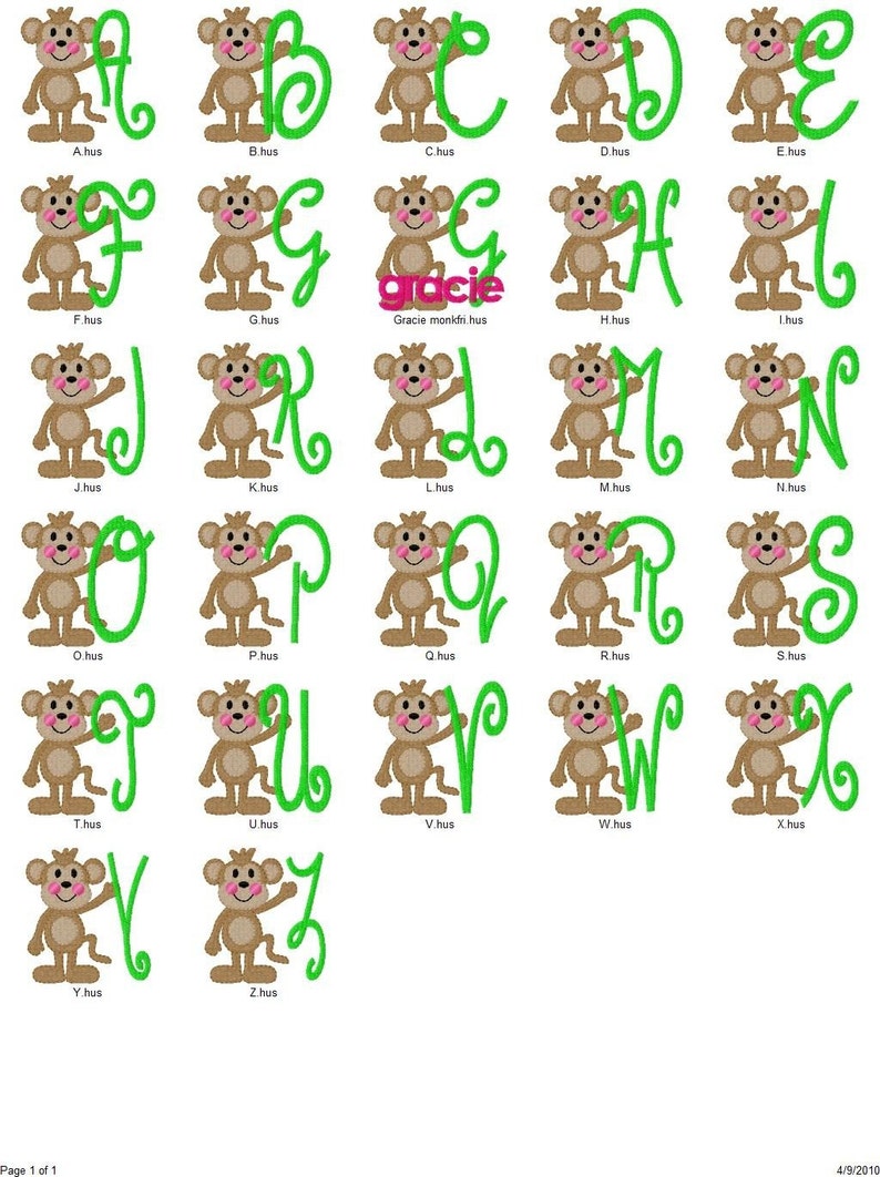 Monkey Monogram Embroidery Designs Font Set. Machine Embroidery Designs ...