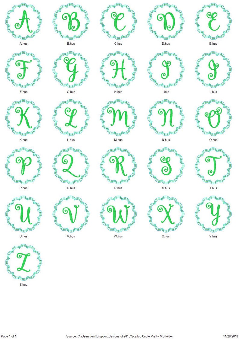 Scallop Circle Monogram Machine Embroidery Design Font - Etsy