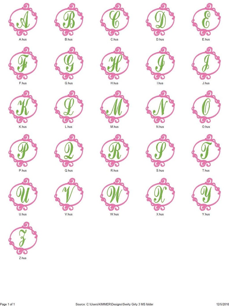 Swirly Girlie Machine Embroidery Monogram Design Set Machine - Etsy