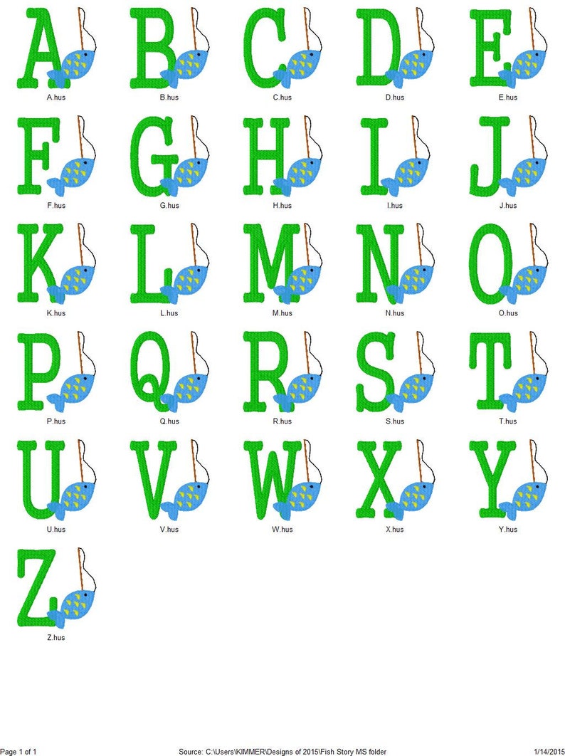 Fish // Fishing // Machine Embroidery Monogram Font Set // - Etsy