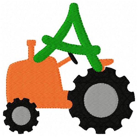 Orange Tractor // Tractor // Farm // Monogram Embroidery Font | Etsy