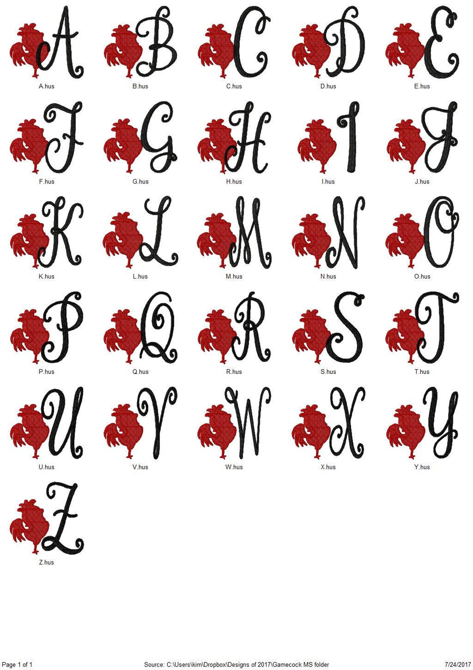 Gamecock // Rooster // Monogram Embroidery Font Design Set - Etsy