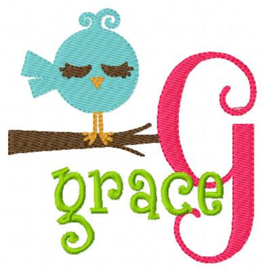 Blue Bird // Birdie // Machine Embroidery Monogram Font Design Set ...