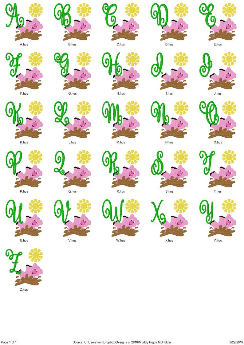 Farm Pig Embroidery Fonts Farm Embroidery Designs Monogram | Etsy