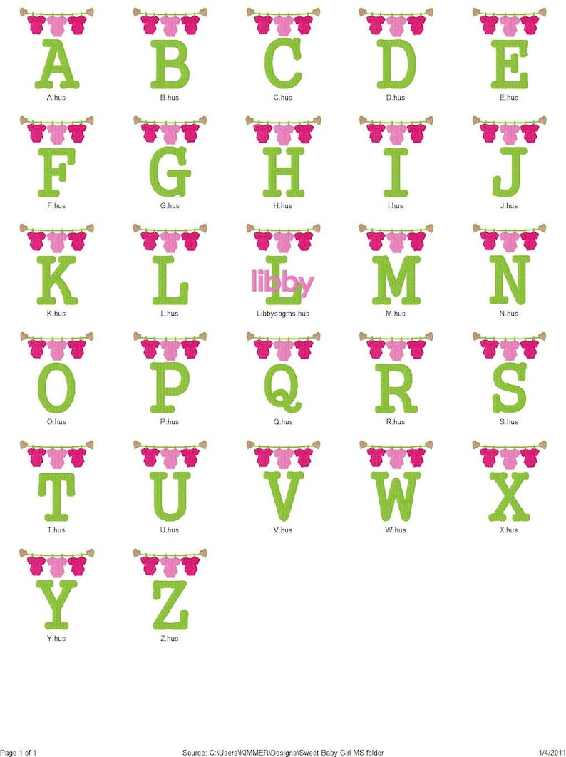 Baby Girl With Pink Monogram Machine Embroidery Design Set // | Etsy