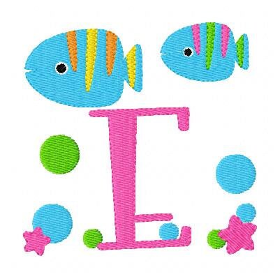 Fish Monogram Machine Embroidery Design Set tropical dots | Etsy
