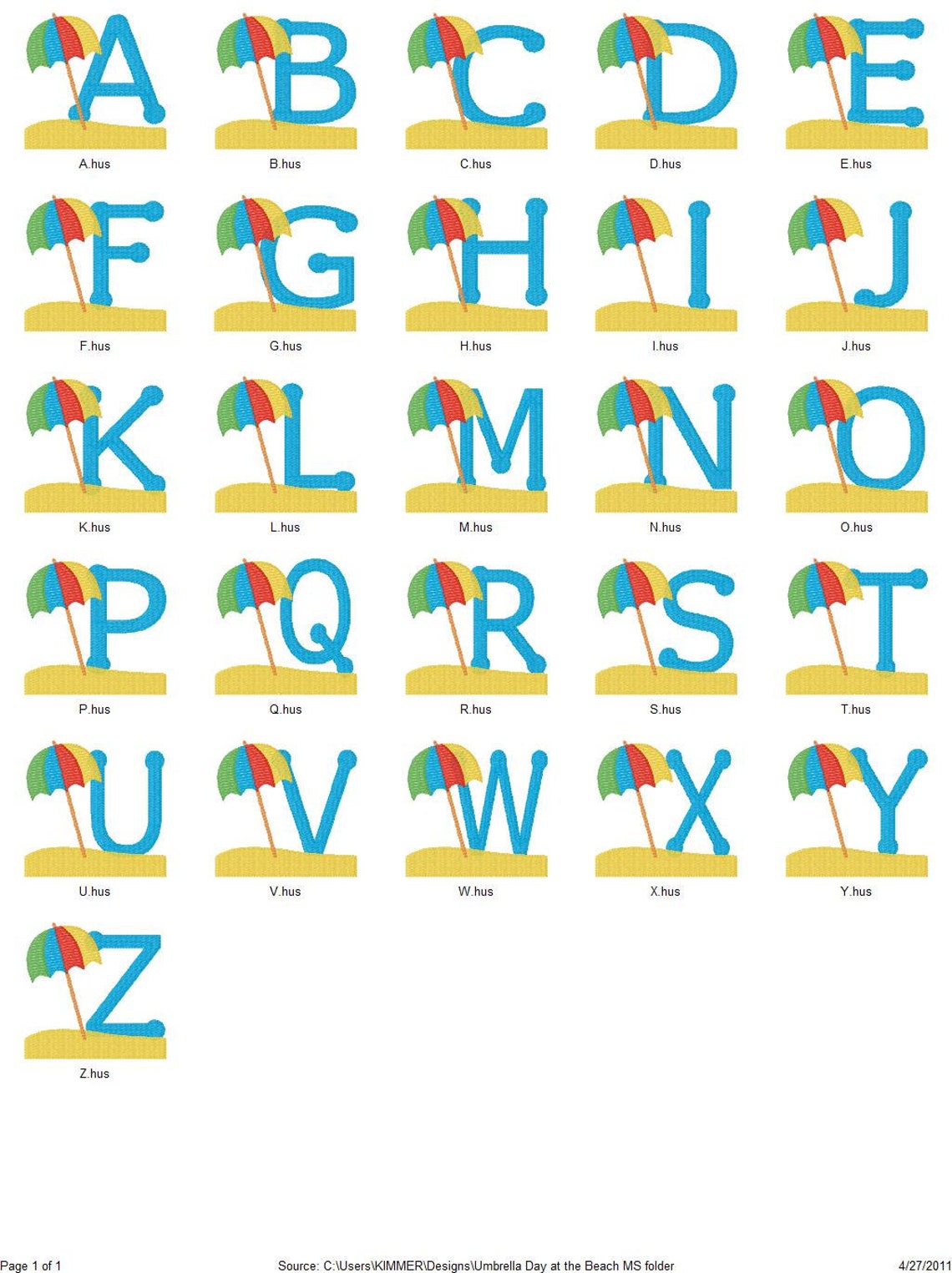 Umbrella // Beach Machine Embroidery Monogram Font Set - Etsy