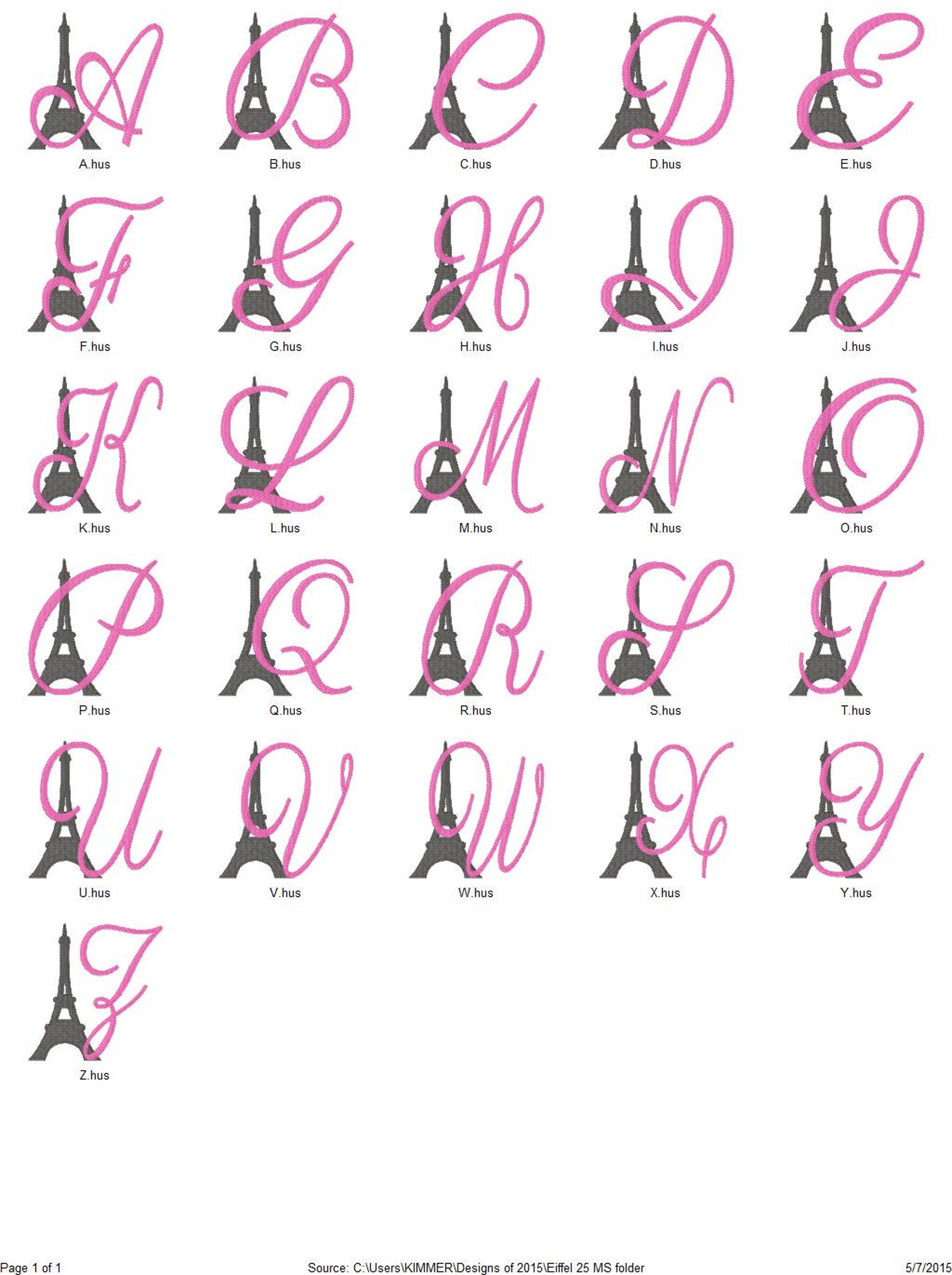 Eiffel Tower Paris Monogram Font Machine Embroidery Design Set, Machine ...