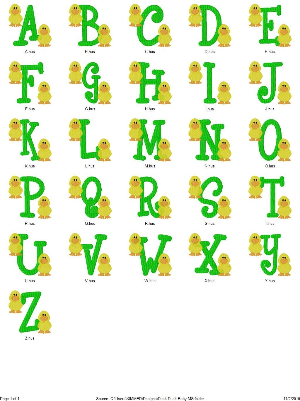Duck Baby Monogram Embroidery Font Design Set, Machine Embroidery ...