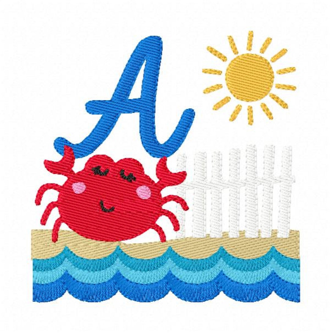 Beach Crab Monogram Embroidery Designs Set, Beach Monogram, Summer ...
