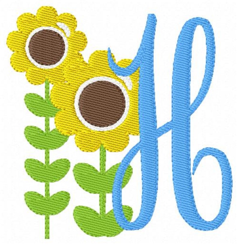 Sunflower Field Machine Embroidery Monogram Design Font Set | Etsy