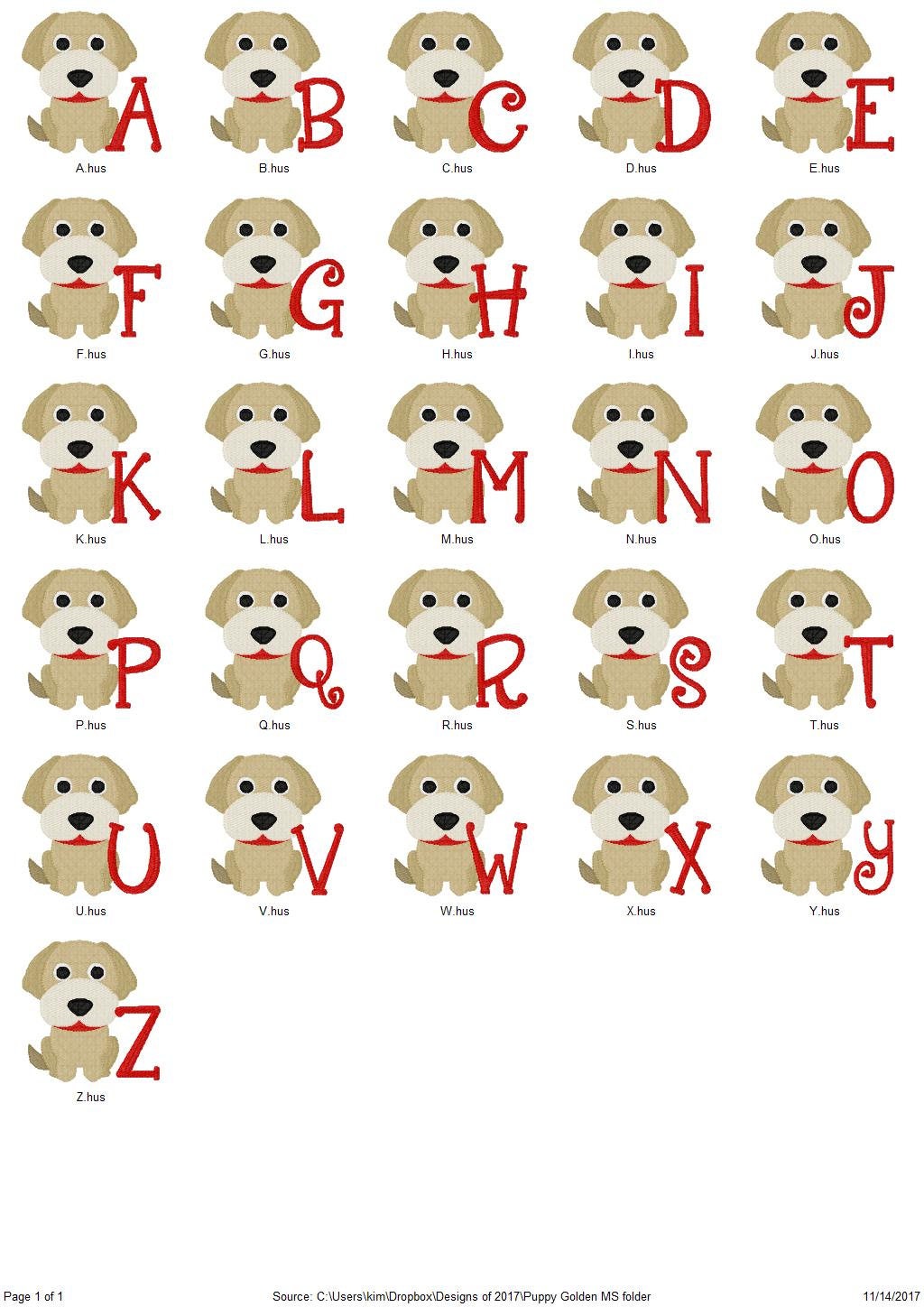 Puppy Dog Golden Retriever Machine Embroidery Monogram Design Set, Dog ...