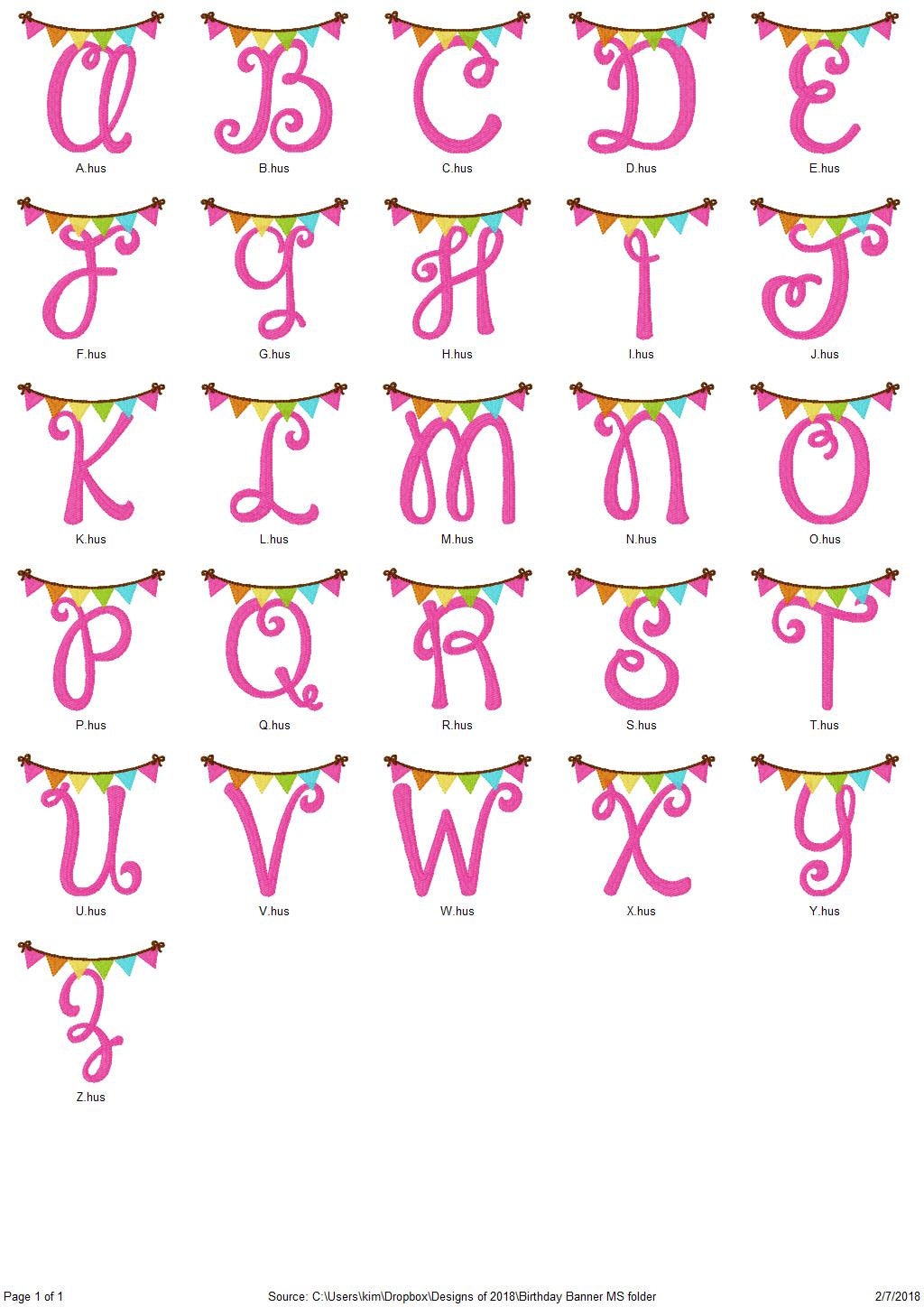 Birthday Banner With Monogram Machine Embroidery Font Design | Etsy