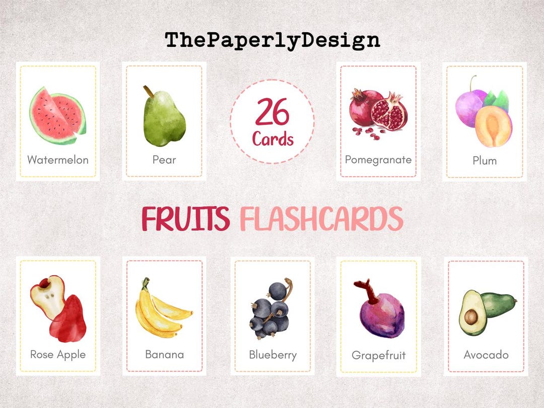 Fruit Flashcards : 26 Common Fruits for Kids (digital Download A4 Size ...