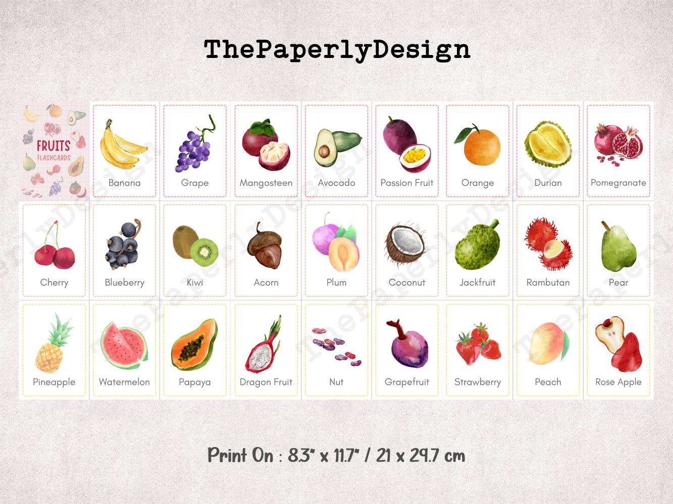 Fruit Flashcards : 26 Common Fruits for Kids (digital Download A4 Size ...