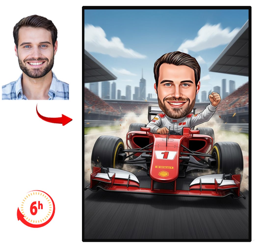 Custom Formula 1 Cartoon Portrait | Personalized Formula 1 Caricature ...