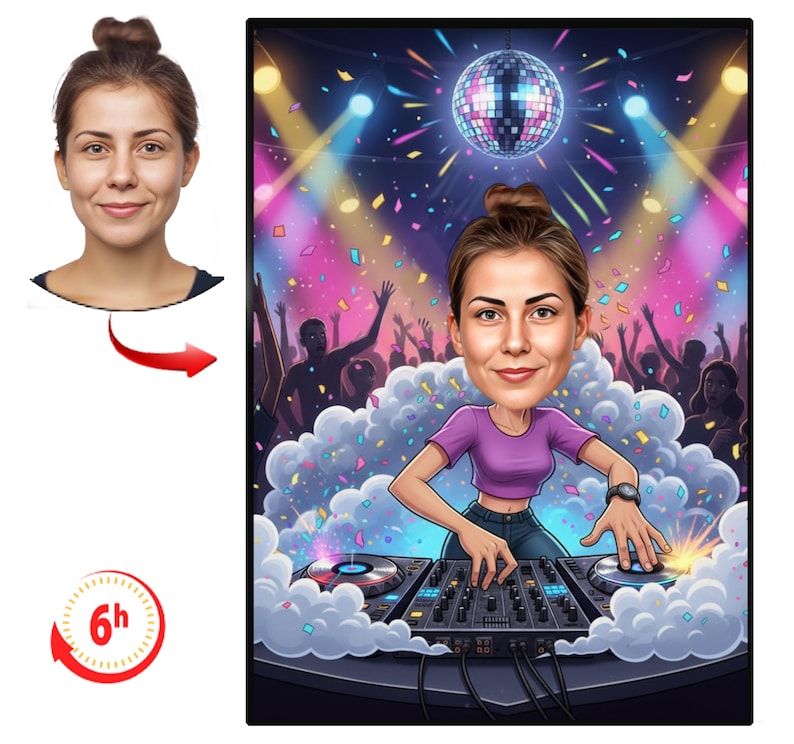 Custom Female DJ Cartoon Portrait | Personalized DJ Caricature From ...