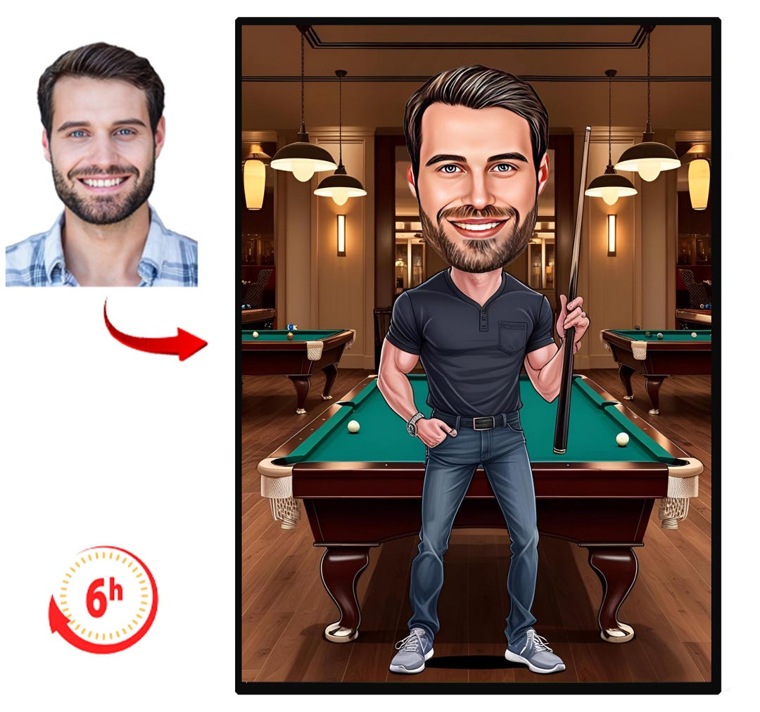 Custom Cartoon Portrait Pool Player Gift , Caricature Portrait From ...