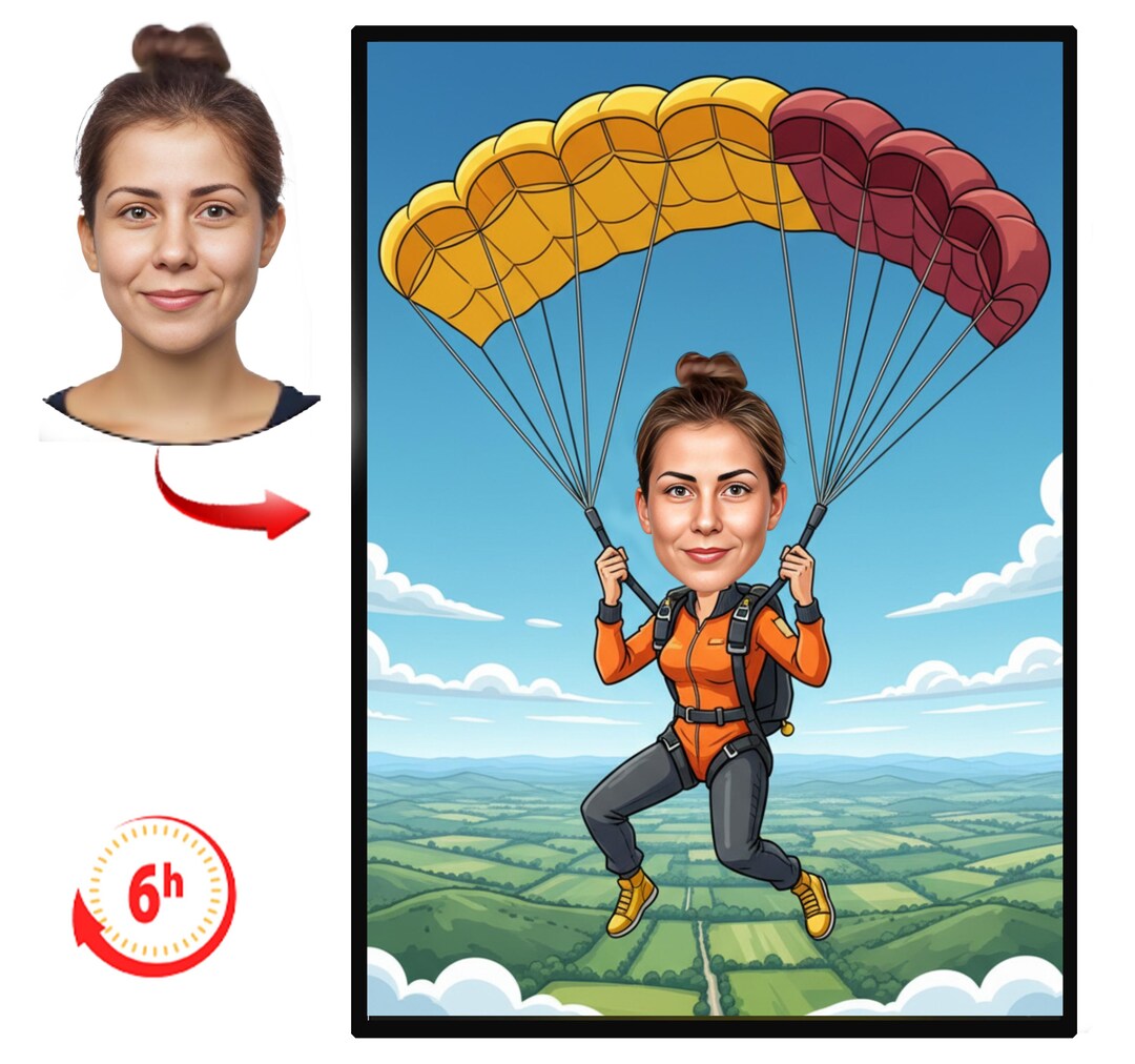 Custom Skydiver Cartoon Portrait | Personalized Skydiver Caricature ...