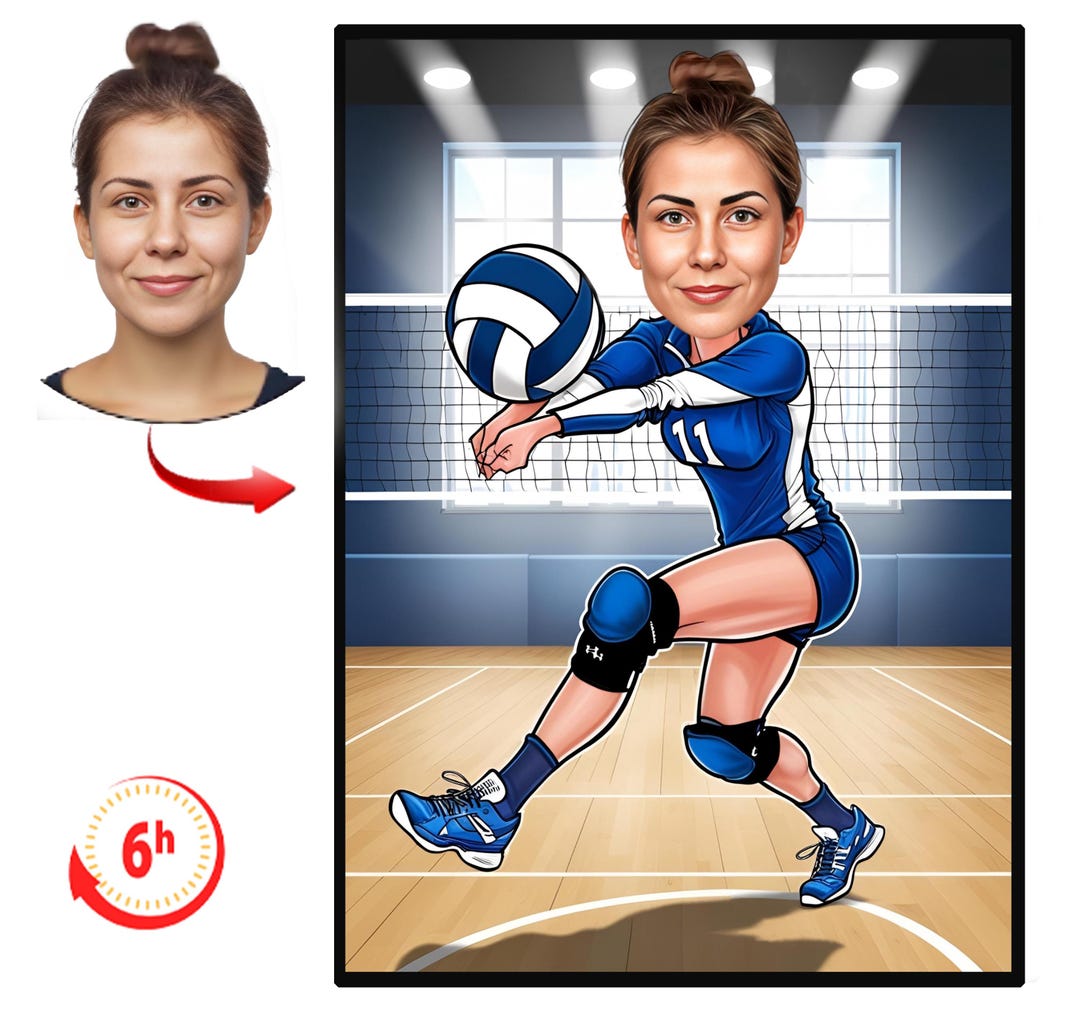 Custom Volleyball Cartoon Portrait, Volleyball Caricature, Gift for ...
