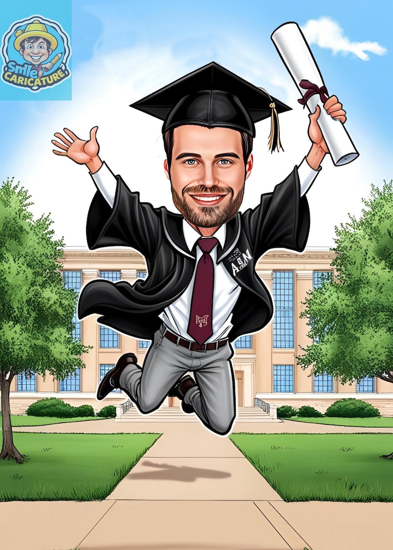 Custom Graduation Cartoon Portrait, Graduation Portrait, Graduation ...