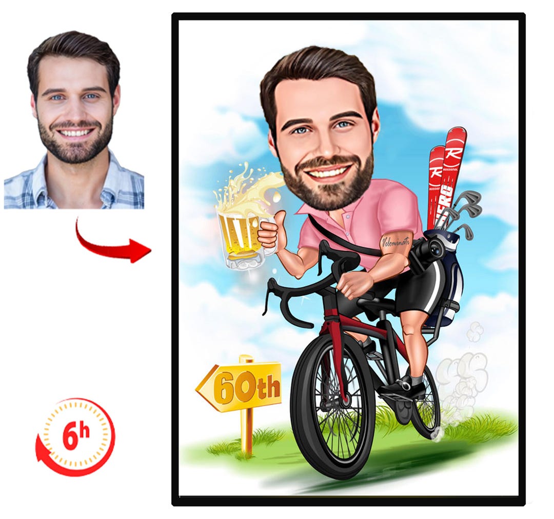 Custom 60th Man Cartoon Portrait | 60th Birthday Caricature | Birthday ...