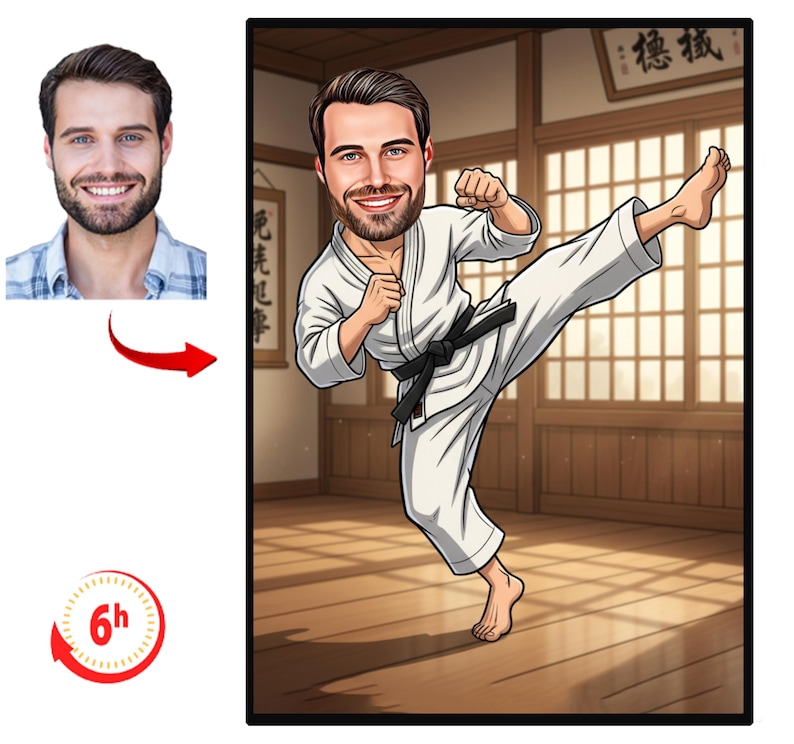 Custom Karate Cartoon Portrait – Martial Arts Caricature From Photo ...