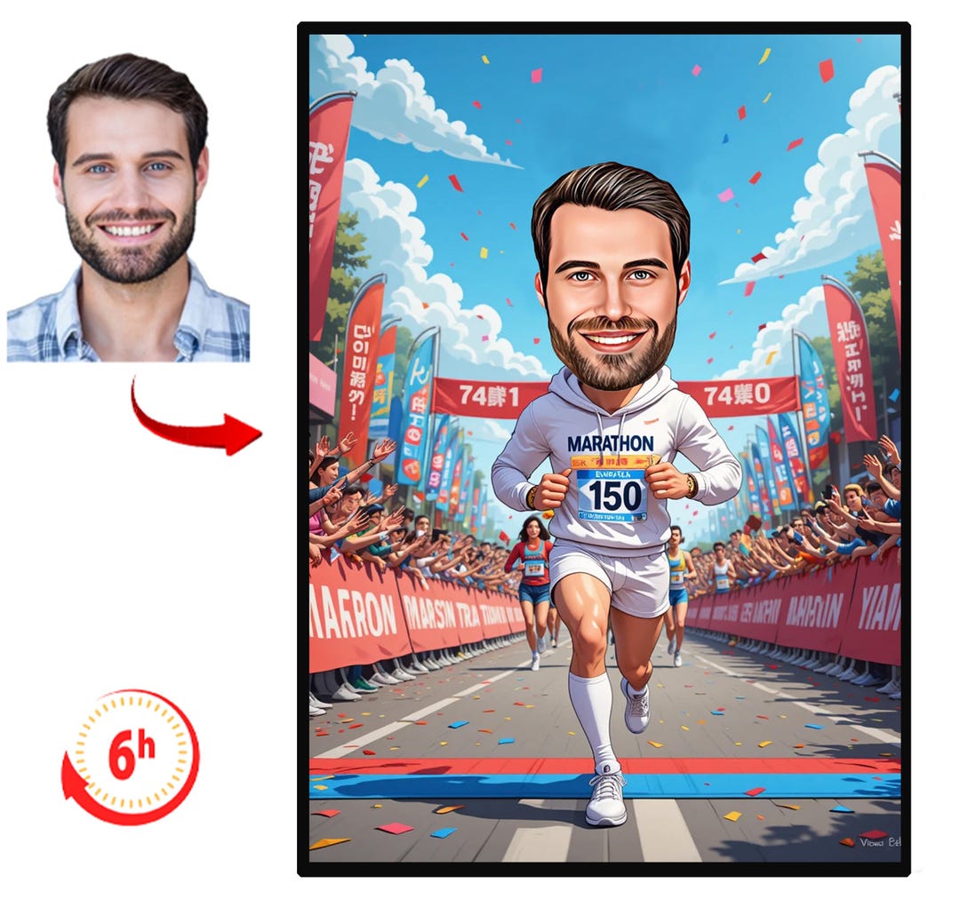 Custom Runner Cartoon Portrait | Personalized Running Caricature From ...