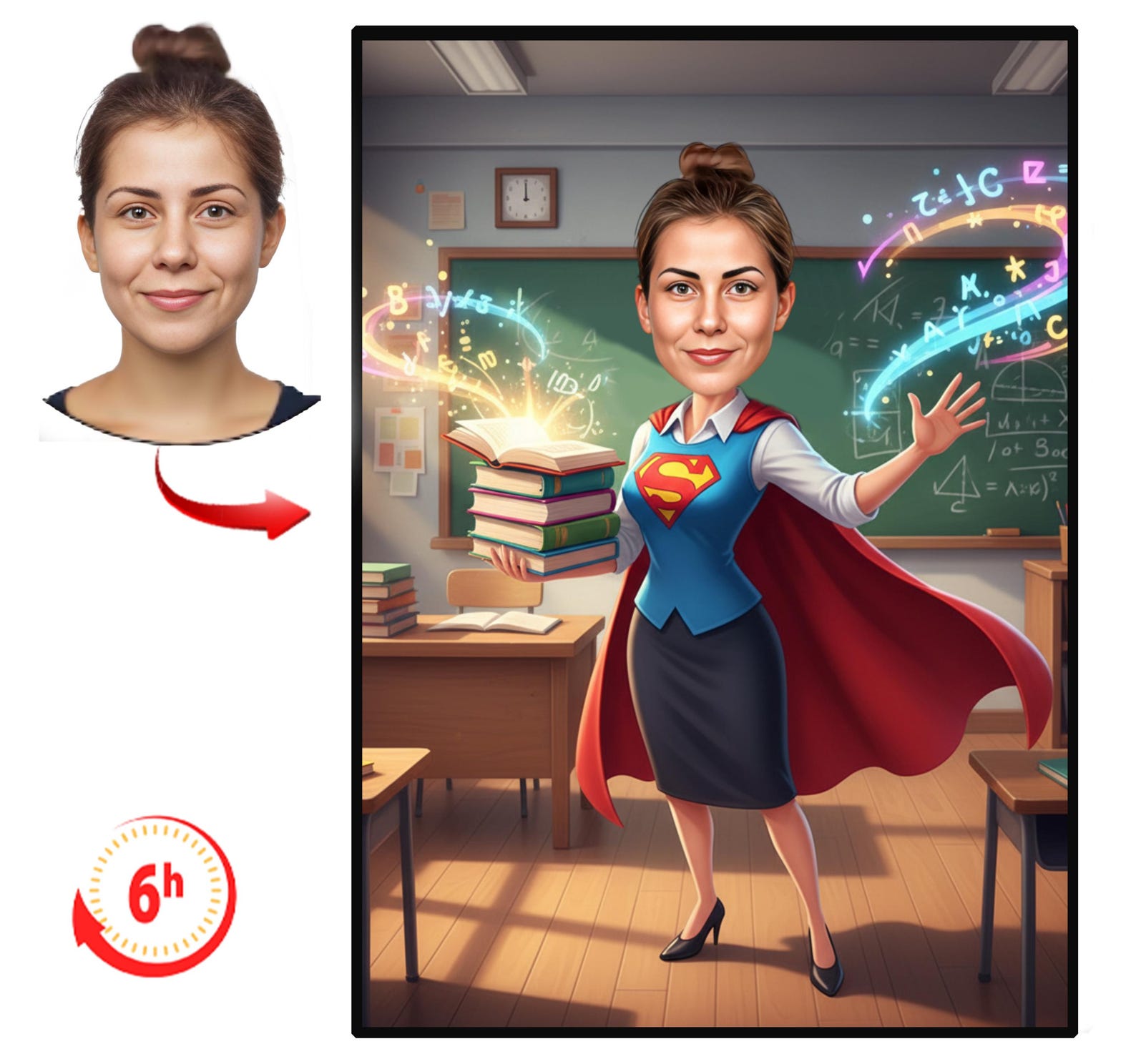 Custom Female Teacher Cartoon Portrait | Personalized Teacher ...