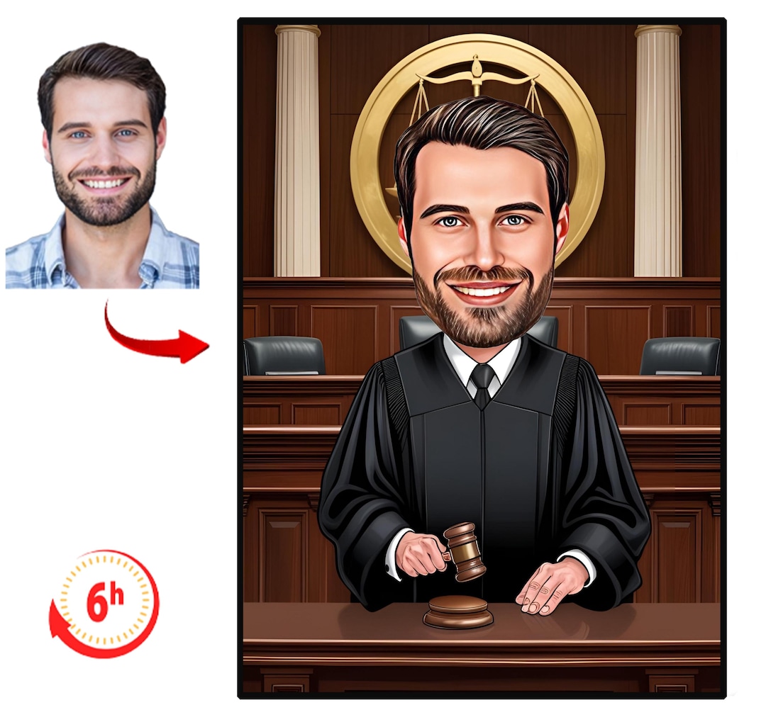 Judge Gift, Cartoon Portrait From Your Photo, Gift for Judge, Judge ...