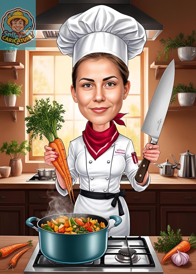 Custom Woman Chef Cartoon Portrait, Chef Caricature, Gift for Chef ...