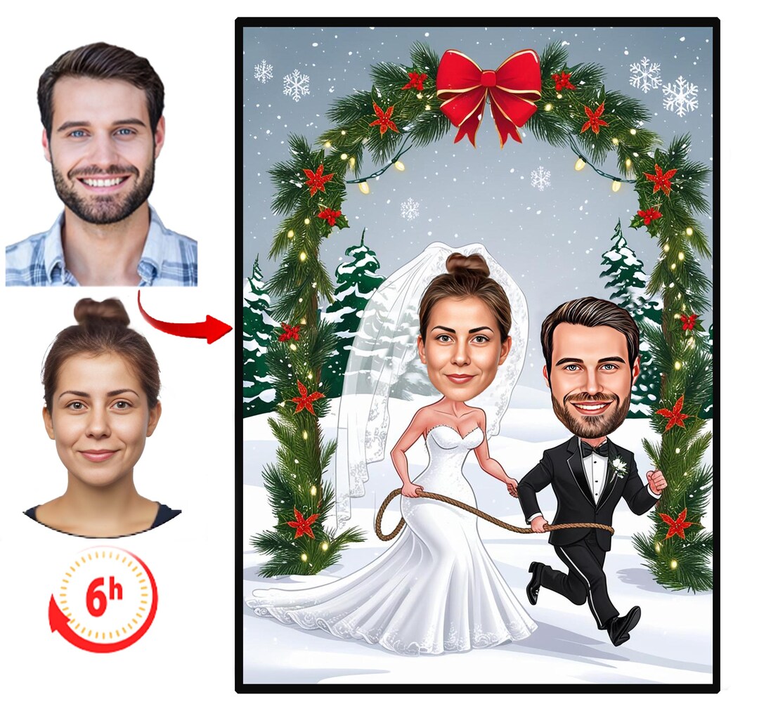 Custom Wedding Couple Caricature, Personalized Wedding Cartoon Portrait ...