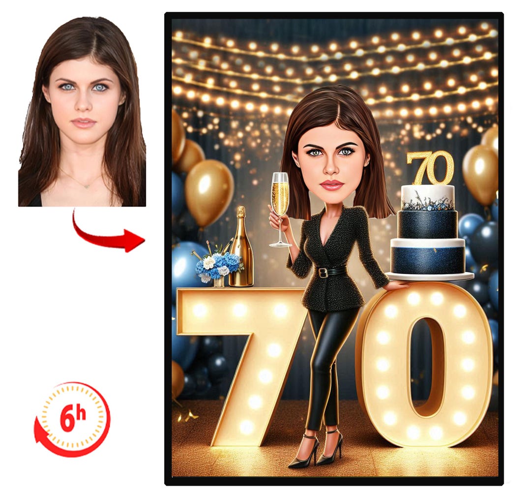 Personalized 70th Birthday Caricature From Photos, Happy Birthday ...