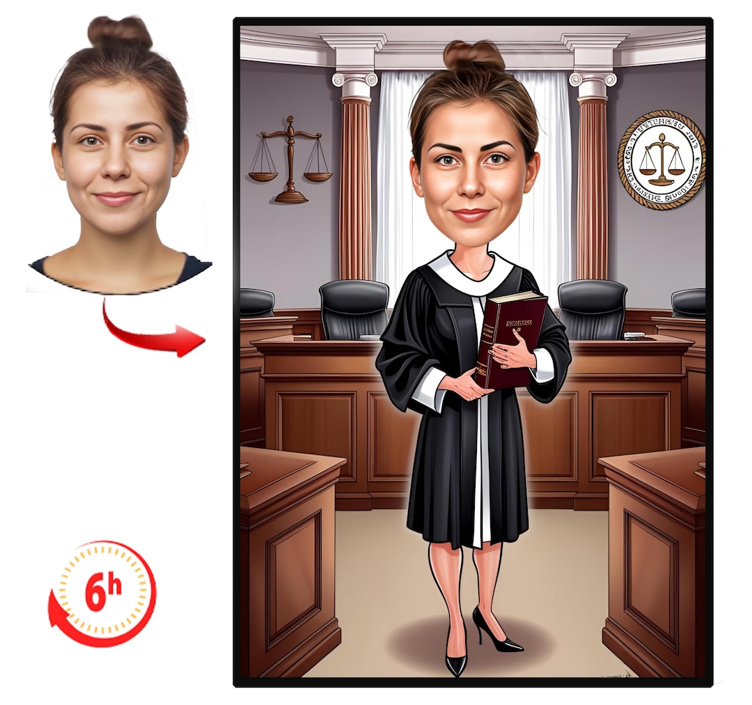 Female Lawyer Caricature Drawing From Photo, Custom Attorney Cartoon ...