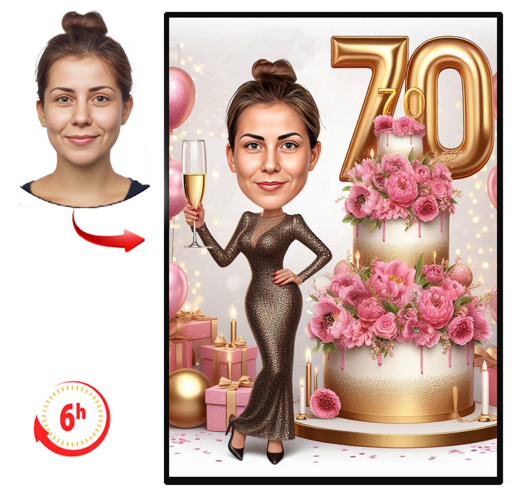Personalized 70th Birthday Caricature From Photo | Custom Cartoon ...