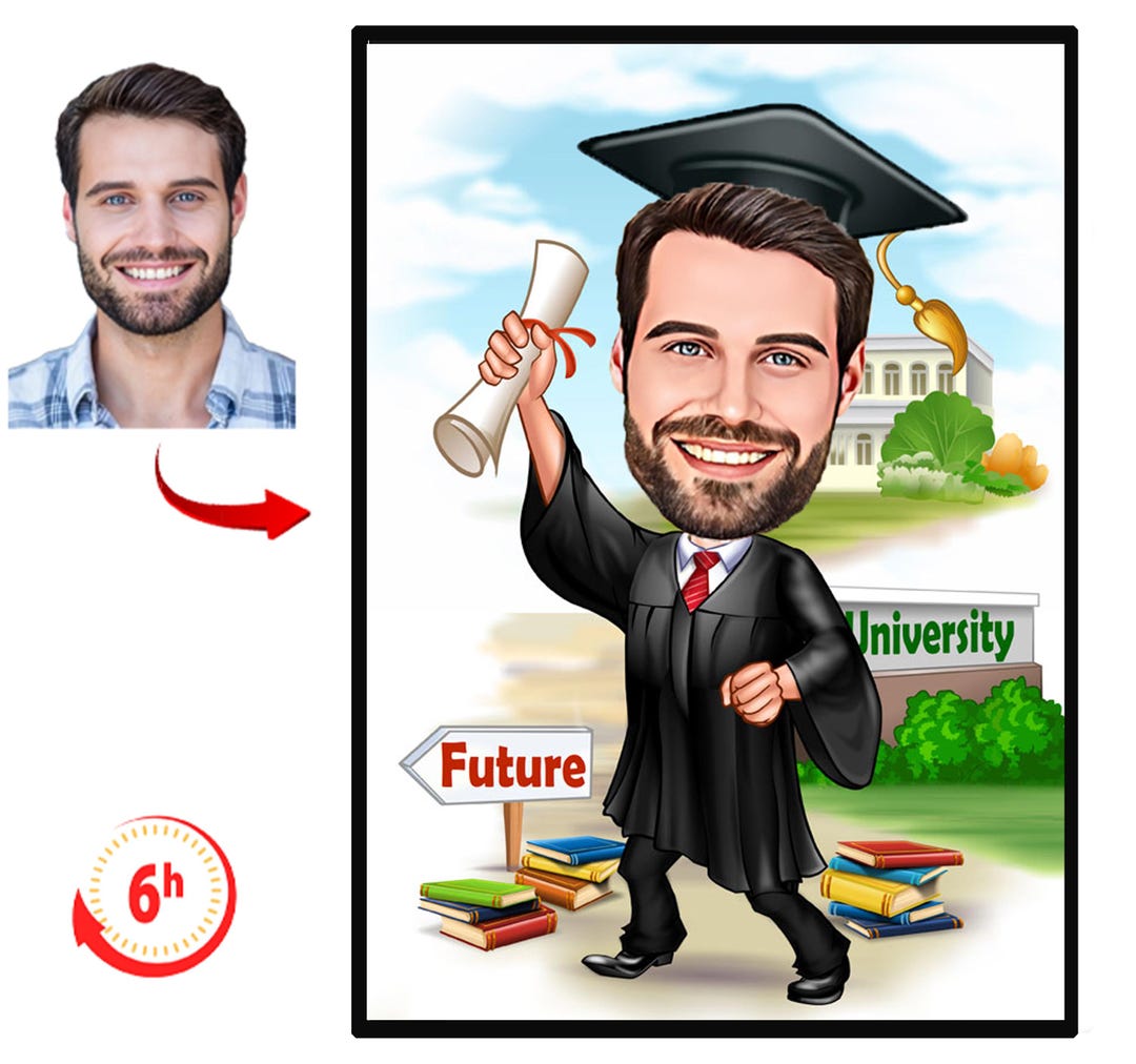 Custom Graduation Cartoon Portrait, Graduation Portrait, Graduation ...