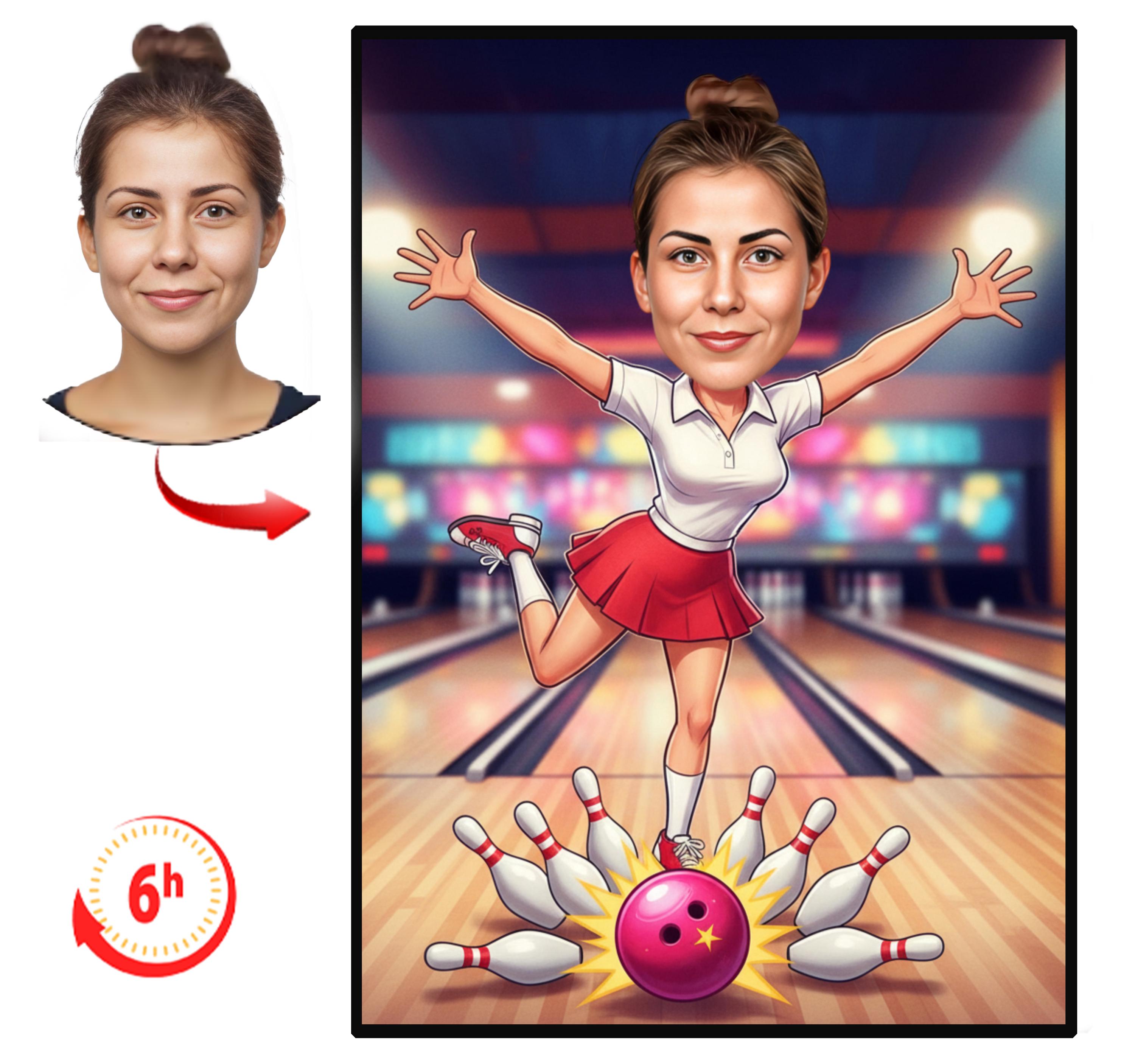 Custom Female Bowler Cartoon Portrait From Photo Personalized Bowling ...