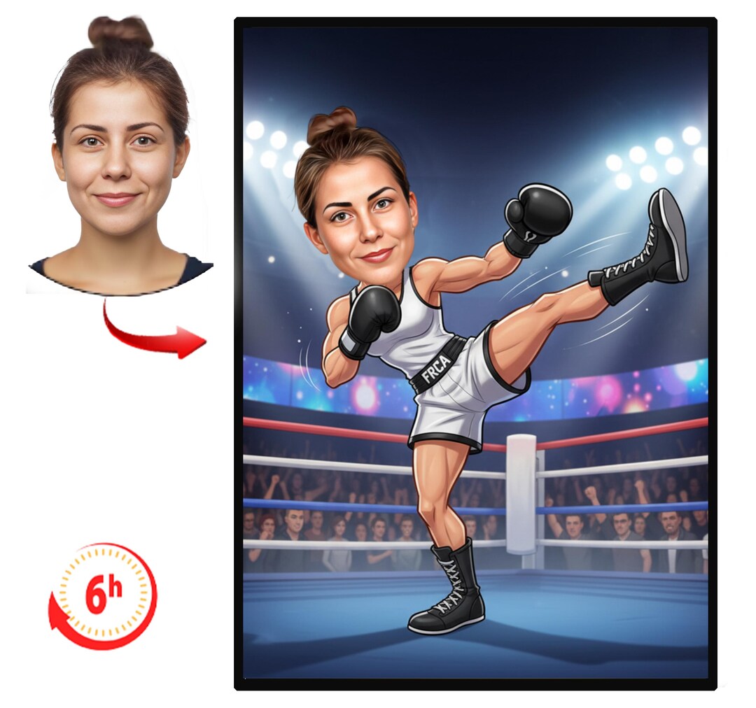 Custom Kickboxing Cartoon Portrait | Personalized Kickboxer Caricature ...