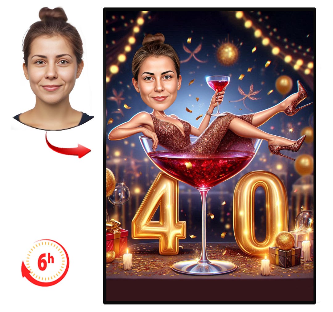 Custom 40th Cartoon Portrait | 40th Caricature | Personalized Happy ...