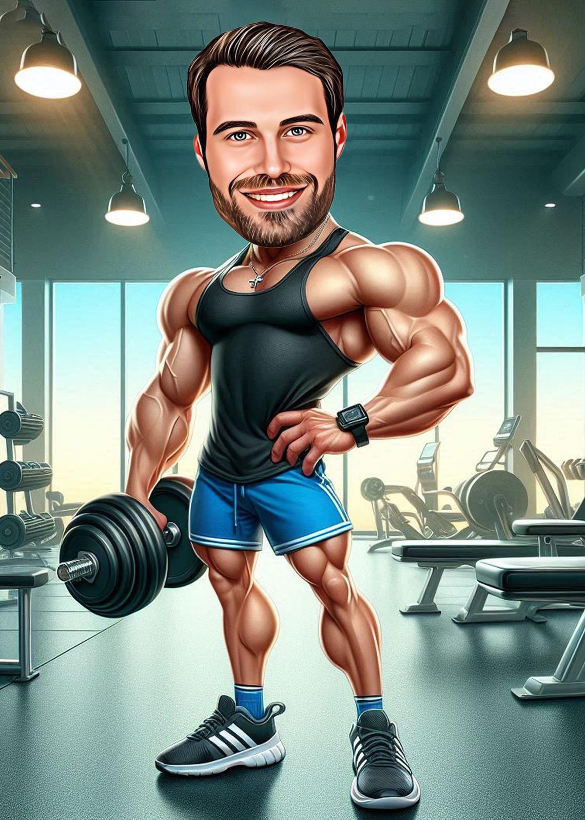 Custom Gym Cartoon Portrait, Fitness Trainer Caricature, Gift for ...