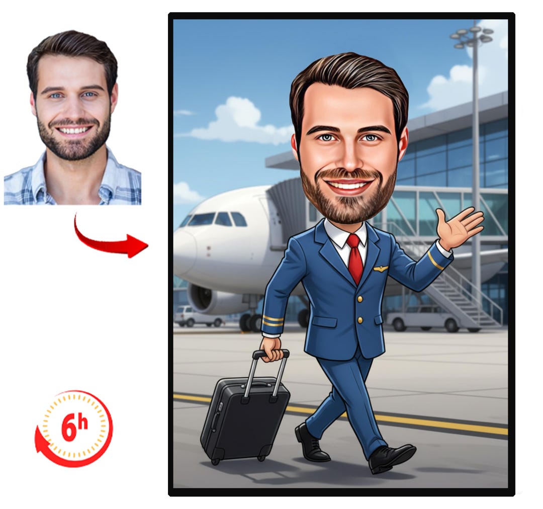 Custom Flight Attendant Caricature Gift From Photo | Funny Cabin Crew ...