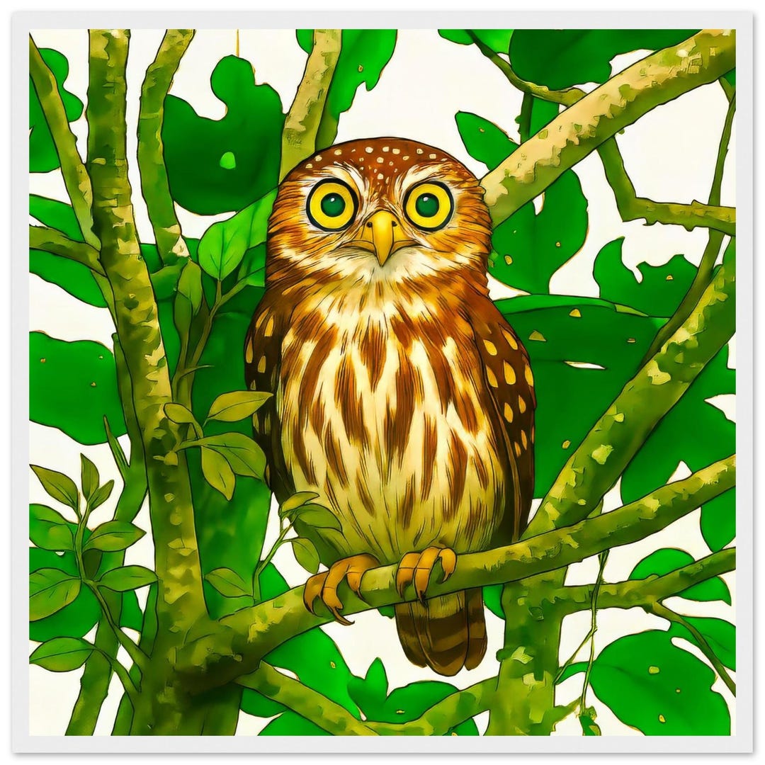 Peruvian Pygmy-owl Illustration - Ecuador - Mounted Wooden Framed ...