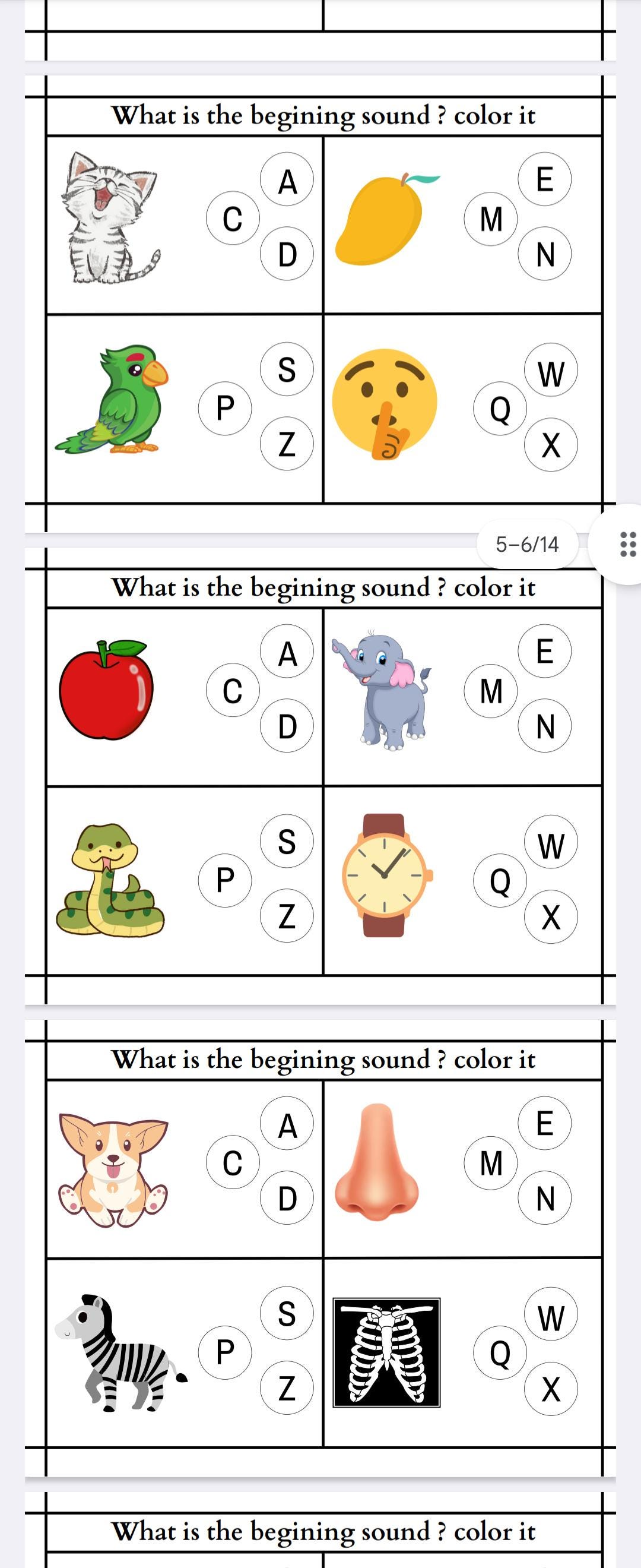 Beginning Sounds Phonics Worksheets – Color the Correct Letter - Etsy