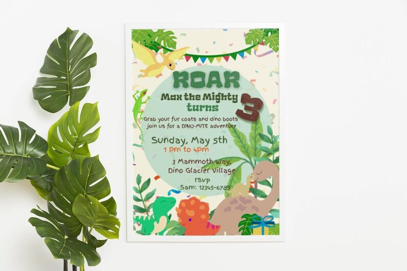 Dino Ice Age Birthday Invitation – Max the Mighty Turns 3! - Etsy