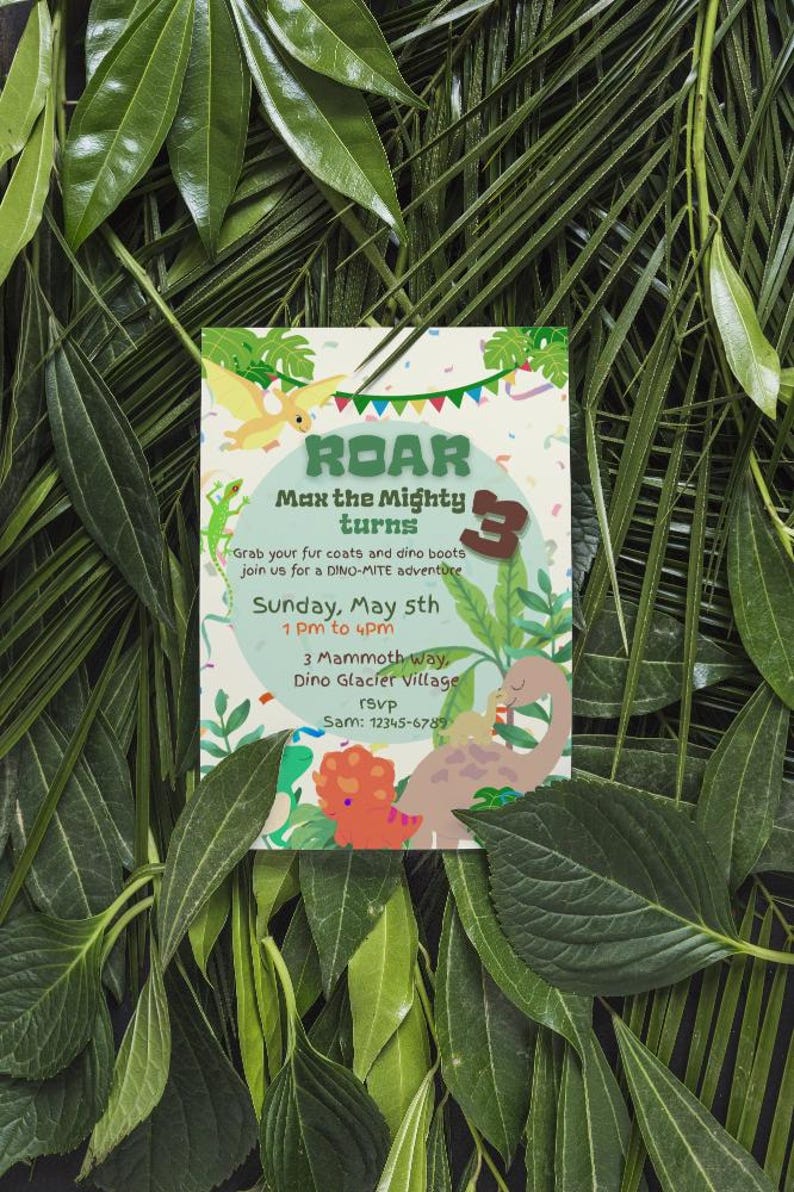 Dino Ice Age Birthday Invitation – Max the Mighty Turns 3! - Etsy