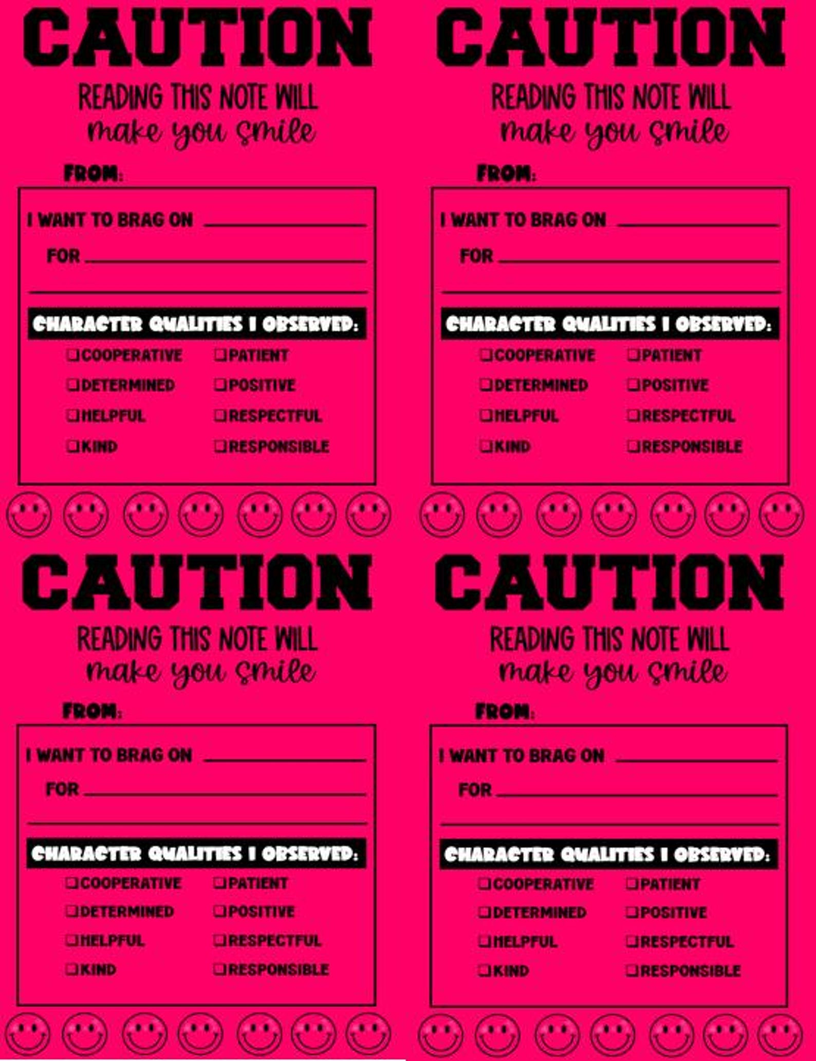Positive Behavior Brag Notes | Printable Student Recognition Cards ...