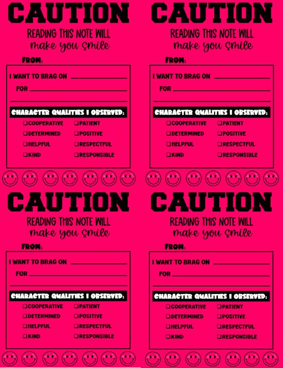 Positive Behavior Brag Notes | Printable Student Recognition Cards ...